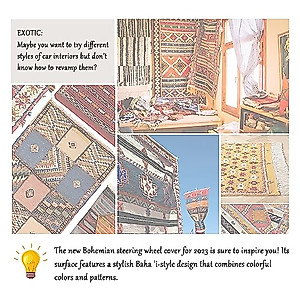 Boho Steering Wheel Cover,Unique Baja Blanket Ethnic Style Steering Wheel Cover & Car Interior Accessories,Anti-Slip Universal 15 Inch Car Steering Wheel Covers for Women Men (Colorful)