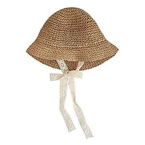 Little Girl Kids Summer Straw Hat,Toddler Wide Brim Floppy Beach Sun Visor Hat,Girl's Sun Hat (6-24 Months, Khaki z)