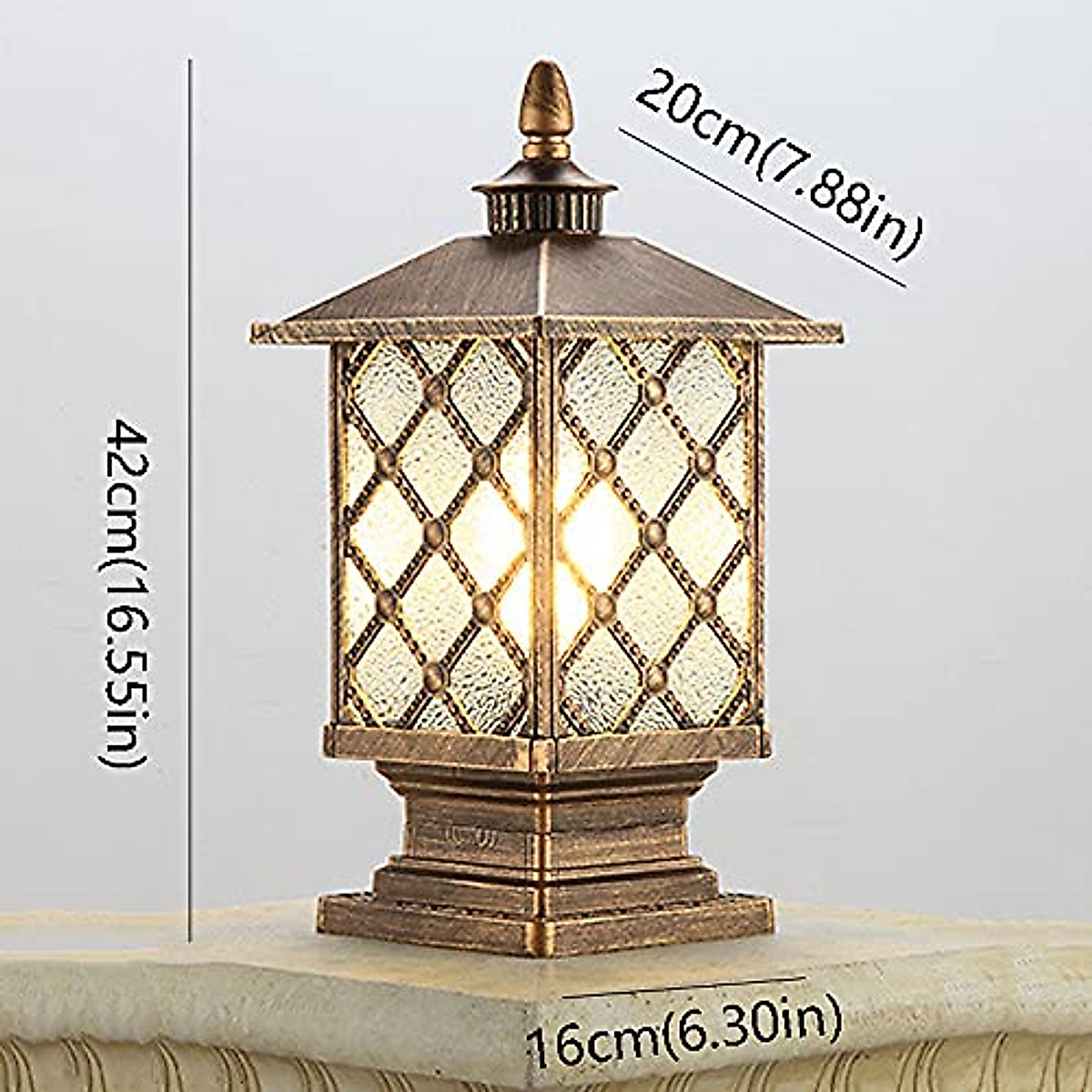 Post Lights Outdoor Waterproof Castlight Casting Aluminum Glass Post Cap Lights Modern Simple Villa Wall Gate Pillar Lamp LED Night Safety (Bronze B) (Dark A)