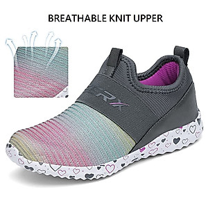 GEERX CARA Girls Slip On Athletic Sneaker Lightweight Sport Walking Running Tennis Shoe (Toddler/Little Kid/Big Kid) Grey Purple Rainbow Size 2