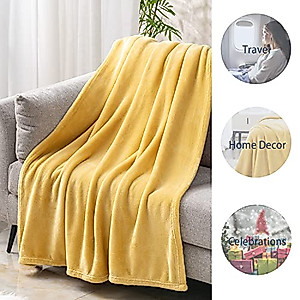 Mellowdy Plush Flannel Blanket Cozy Warm Soft Fleece Fall Fuzzy Throw Blanket for Couch Sofa Bed Camping Traveling Boys Girls (Misted Yellow, 50''x60'') - 320GSM