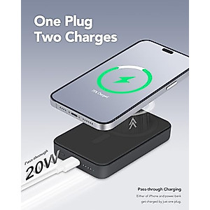 GOWATT Snap Power Bank, 10000mAh 20W MagSafe Compatible Battery Pack with a Foldable Stand, Fast Charging and Portable Magnetic Power Bank, Compatible for iPhone 12/13/14/15 Series, Black