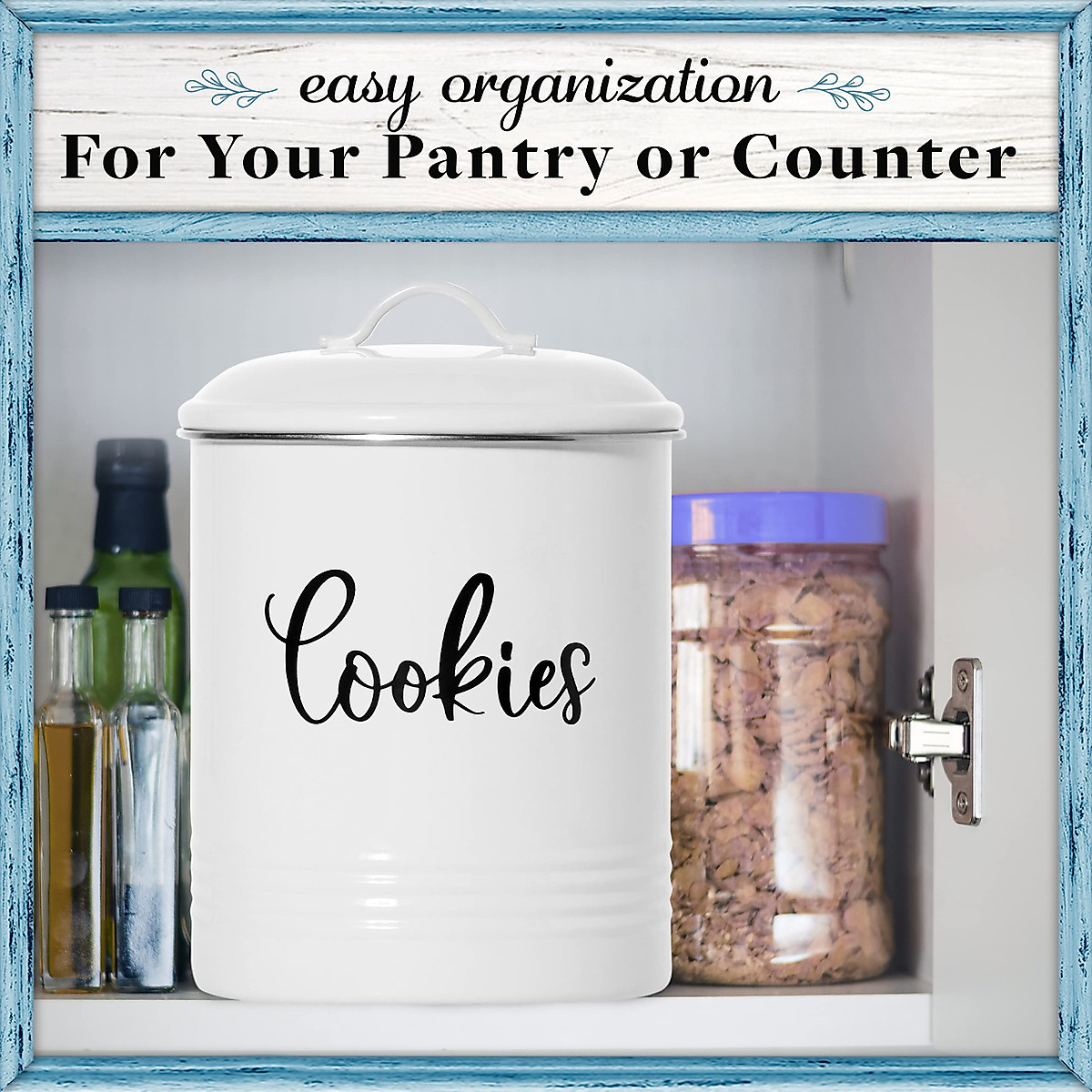 Home Acres Designs Farmhouse Cookie Jar - Rustic Canister w/ Lid for Candy, Cookies & Dessert - Vintage Container for Storage