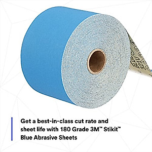 3M Stikit Blue Abrasive Sheet Roll, 36221, No Hole, 2-3/4 in x 30 yd, 180+ Grade, Automotive Sanding Roll Sandpaper for Coating Removal, Body Repair, Auto Sanding