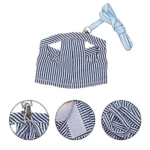 Small Animal Harness and Leash Guinea Pig Rabbit No Pull Comfort Padded Cotton Stripe Vest Suit for Chinchilla Puppy Kitten and Other Small Pets - Size S (Blue)