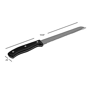 Home Basics 8", Black Stainless Steel Bread Knife with Contoured Bakelite Handle