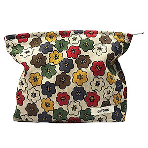 GUTGNK Women's Cosmetic Bag, Corduroy Cosmetic Bag Retro Flowers Travel Cosmetic Bag Small Cosmetic Bag Skin Care Cosmetic Change and Wash Handy Bag Zipper Organizer