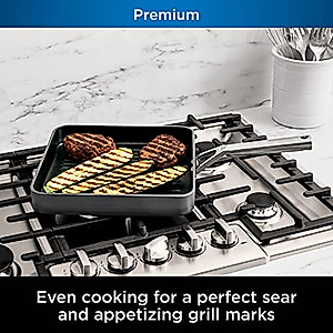 Ninja C30528 Foodi NeverStick Premium 11-Inch Square Grill Pan, Hard-Anodized, Nonstick, Durable & Oven Safe to 500°F, Slate Grey