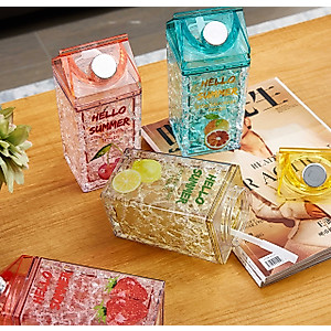 2 Pack Milk Carton Water Bottle, Kids Water Bottle with Leak Proof Lids and Straw,Double Wall Gel Insulated Freezer Drink Bottle,For Outdoor Sports Travel Home School,Water Bottle(400ml)