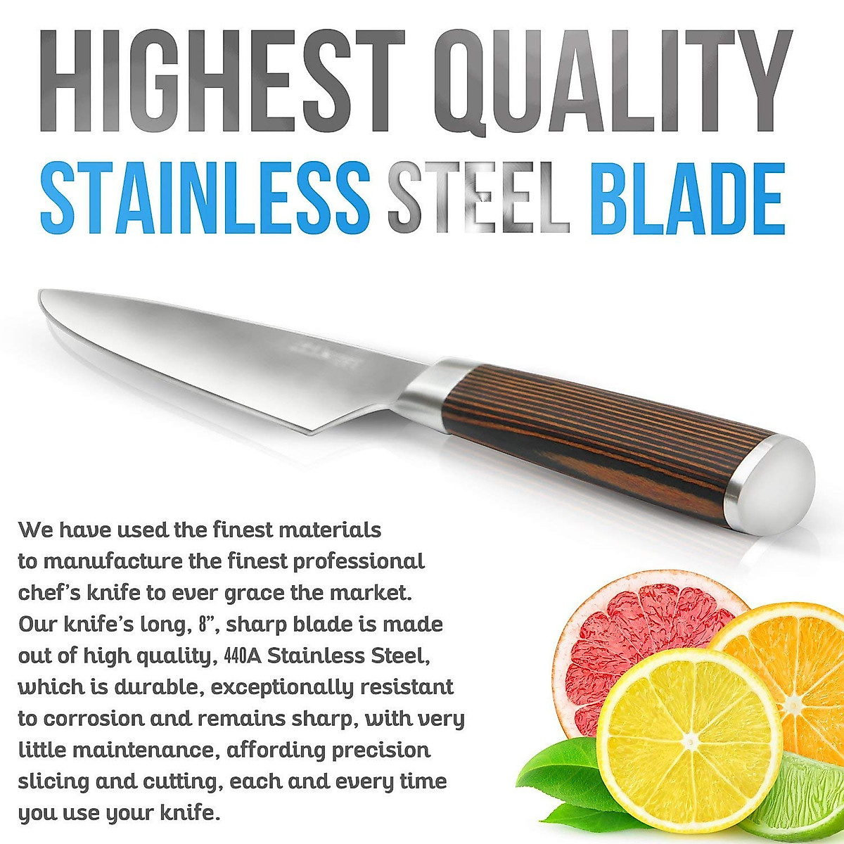 Premium Chef Knife Japanese Style 8 Inch - Multipurpose Balanced Ultra Sharp Professional Carbon Stainless Steel GERMAN Blade Ergonomic Wood Handle Wasabi Knife Set + Magnetic Holder by Amosteel