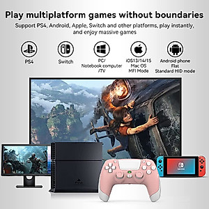 ROTOMOON Wireless Controller Compatible with PS4 Pro/PS4 Slim/PS4 Controller, with Headphone Jack for PS4 Dualshock 4 Game (Pink)