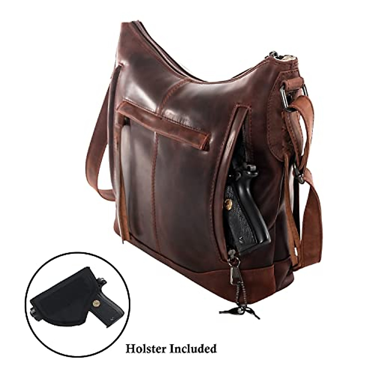 Locking Concealed Carry Purse Blake Leather Crossbody for Large-Frame Handgun (Dark Mahogany)