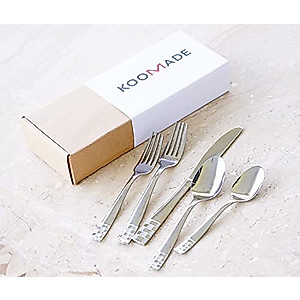 KOOMADE CHECKERS Silverware Set for 8, 40-Piece Stainless Steel Silverware with Forks/Knives/Spoons/Teaspoons, Dishwasher Safe Flatware for Home Use