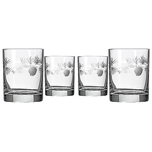 Rolf Glass Icy Pine Double Old Fashioned Glass 13 ounce - Whiskey Glass Set of 4 – Lead-Free Glass - Etched Whiskey Tumbler Glasses – US Made