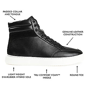 Thomas & Vine Mens Clarkson Tru Comfort Foam Lace-up Round Toe High Top Sneaker Black 11 Medium Mens US