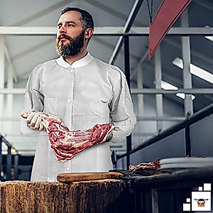 EZGOODZ White Disposable Lab Coat Small, Pack of 10 Unisex Disposable Lab Coats for Adults, SPP 45 GSM Painting Lab Coat Disposable, Plastic Lab Coats with Snaps Front, Knit Cuffs, Collar, 3 Pockets