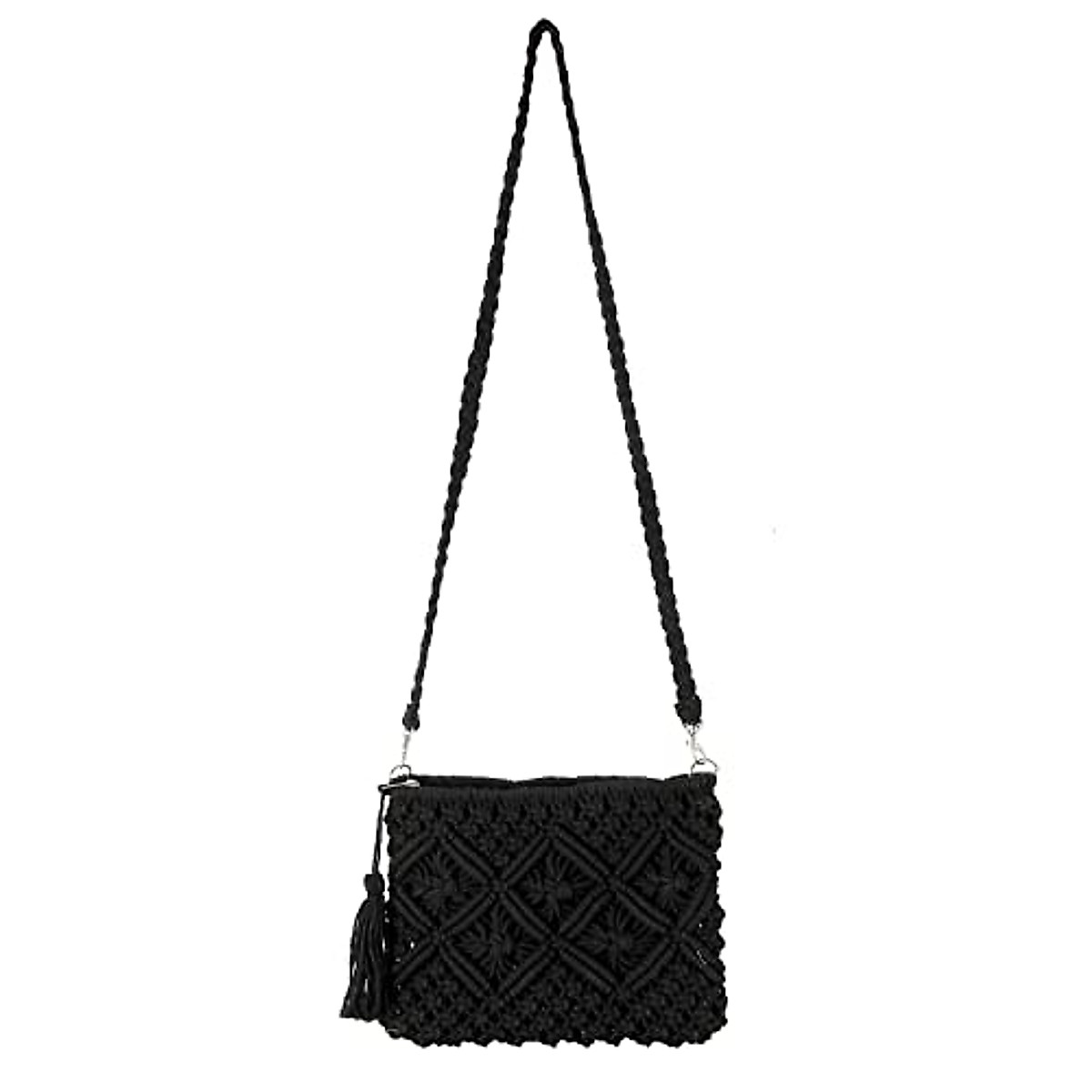 AZWBAG Straw Crossbody Bag for women tassel handmade shoulder bag Casual Beach Summer Beach Envelope Clutch Straws Wallet (Black)