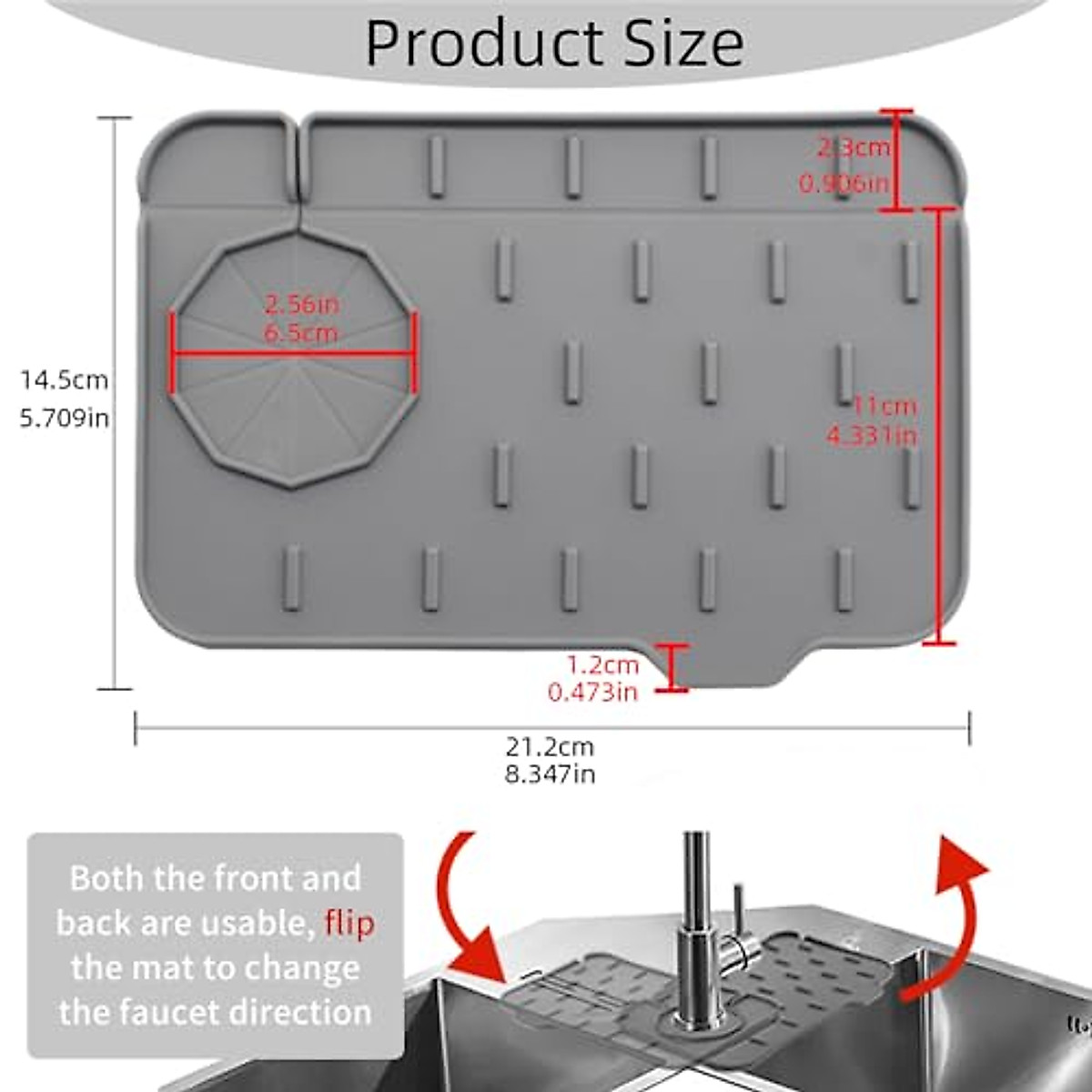2-Pack Bytelive Silicone Sink Mat, Mini Sink Splash Guard and Soap Sponge Holder for Kitchen Countertop Protect with Self Draining Design (Gray+Gray, 8.3" x 5.7")