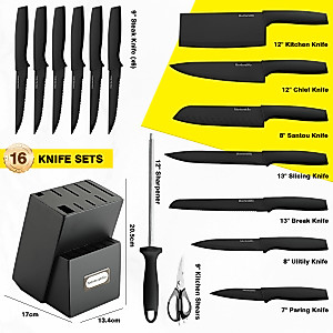 Knife Sets, Kitchen Knife Block Set, 19 Pcs Kitchen Knife with Sharpening, High Carbon Stainless Steel Sharp & Rust Resistant Dishwasher Safe