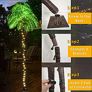 Lighted Palm Trees, 7FT 187 LED Artificial Palm Tree with 5 Coconuts, Light Up Tropical Palm Trees for Indoor, Outdoor, Garden, Patio, Christmas Party, Pool, Beach Decor