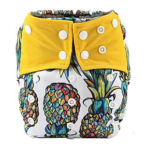 Sigzagor 3 AIll in One Cloth Diapers Nappies for Night AIO Sewn in Insert Reusable Washable (Arrow Pineapple Pack)