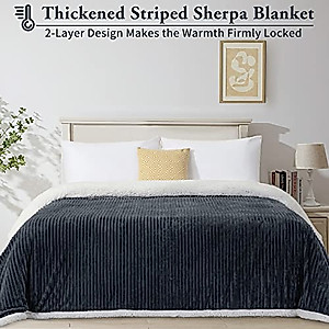 LBRO2M Sherpa Striped Fleece Bed Blanket, King Size Super Soft Fuzzy Plush Warm Cozy Fluffy Flannel Microfiber Couch Throw, Double Reversible Luxurious Blankets