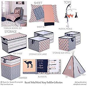 Bacati - Plush Baby Blanket Tribal/Aztec Coral/Navy Embroidered 30 x 40 inches