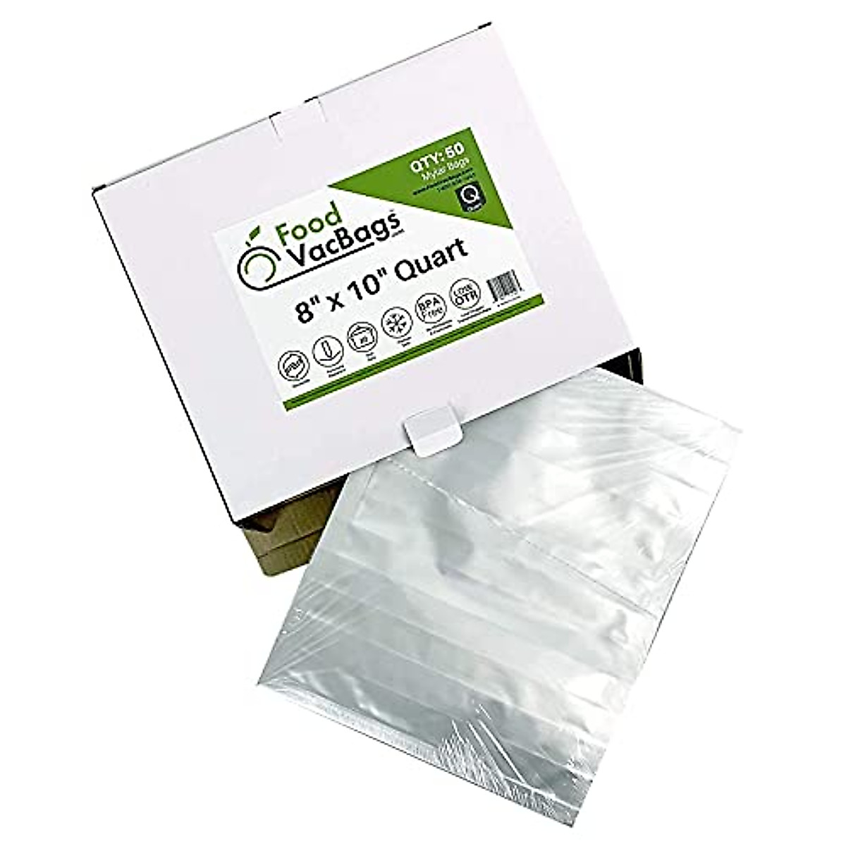 50 - Quart 8" x 10" FoodVacBags Mylar Aluminum Foil Food Storage Bags, Heat Sealing, Long-Term