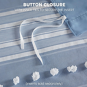 Urban Habitat Queen Duvet Cover Set Clipped Jacquard, Tufts Pompom Accent, Boho Duvet Covers, All Season Lightweight & Fluffy Bedding Cover, Matching Shams, Rowan, Full/Queen Blue 3 Piece