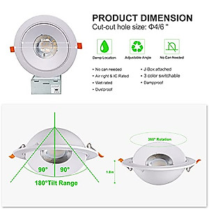 bulbeats 4 Pack 6 Inch LED Recessed Lights CRI90 3000K/4000K/5000K Selectable LED Can Lights, Dimmable White Can-Killer Downlight, 12W 1200LM (110W Eqv.) Canless LED Recessed Light with Acrylic Lens