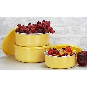 Reston Lloyd Calypso Basics Storage 6 Piece Enamel on Steel Bowl Set, Small, Lemon