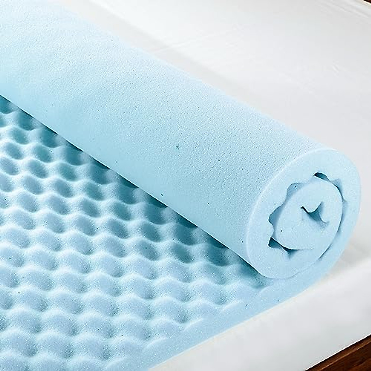 Best Price Mattress 2 Inch Egg Crate Memory Foam, Cooling Gel Infusion, Full Mattress Topper, Blue (ECMF-GM2F)
