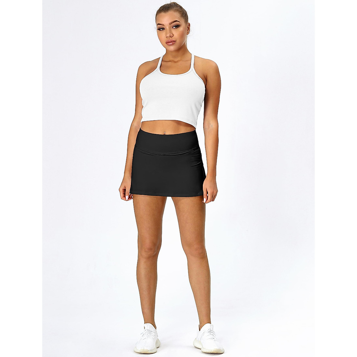 icyzone Athletic Tennis Skirts for Women with Pockets Shorts, Workout Running Golf Skorts (Black, Medium)