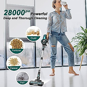 INSE 28Kpa Cordless Vacuum Cleaner, 300W Powerful Stick Vacuum, 8-in-1 Rechargeable Vacuum, 2500m-Ah Battery, 45min Runtime, 1.2L Dustbin, Lightweight Cordless Vacuum for Pet Hair Hard Floor Carpet