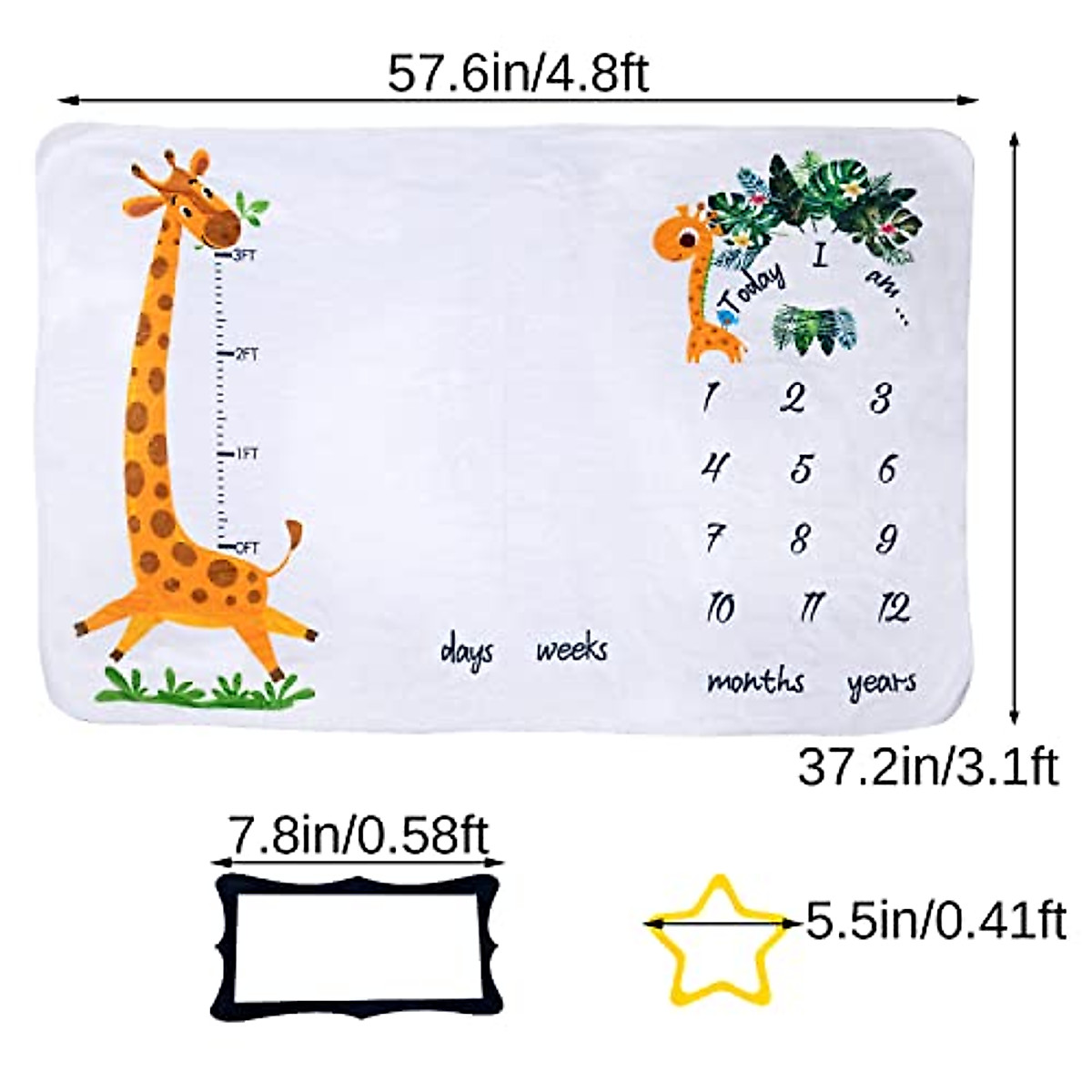 CoFashion Newborn Milestone Blanket for Photograph Blankets - 60"x40" Giraffes Blanket for Baby Girl Shower Gifts - First Year Calendar Growth Chart
