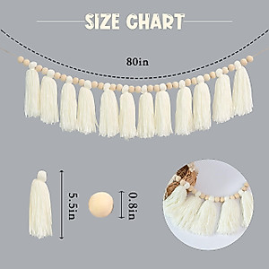 Vgaruint White Yarn Tassel Banner - Cream Wood Bead Tassel Garland Boho Decor, Beaded Tassel Bunting for Home, Boho Nursery Wall Hanging,Christmas Decor,Baby Bridal Shower Party Supplies