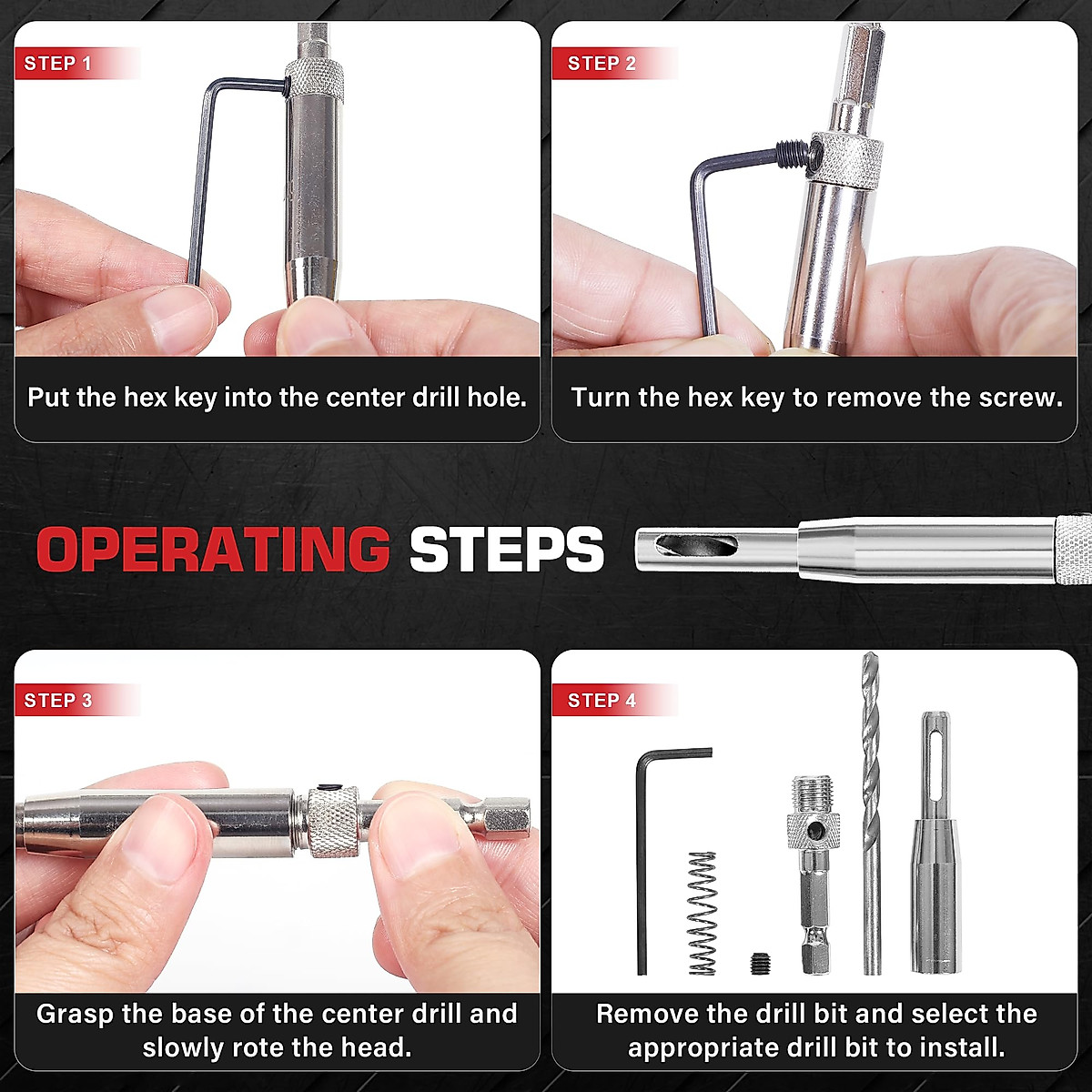 AIMLENTOOL 17pcs VIX Bits Self Centering Drill Bit Set, 1/4" Hex Shank Self Centering Hinge Tapper Core Drill Bit for Woodworking Window Door Hinge with 1 Hex Key & 8 Drill Bits 5/64-1/4"