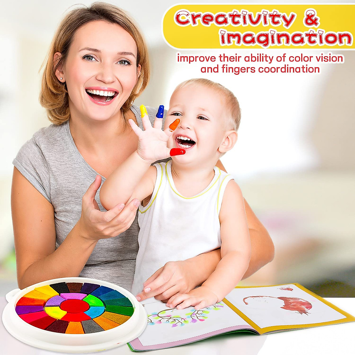 Funny Finger Painting Kit for Kids, 25 Colors Washable & Non-Toxic Finger Drawing Toys and Picture Album Educational Tool Kit for DIY Craft