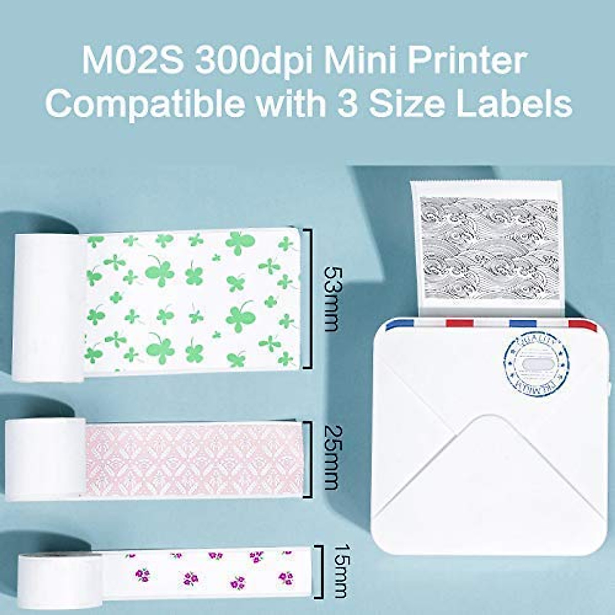 Phomemo M02S Mini Thermal Printer- Bluetooth Thermal Photo Printer with 3 Rolls Transparent Sticker Paper, Compatible with iOS + Android for Plan Journal, Study Notes, Art Creation, Work, Gift