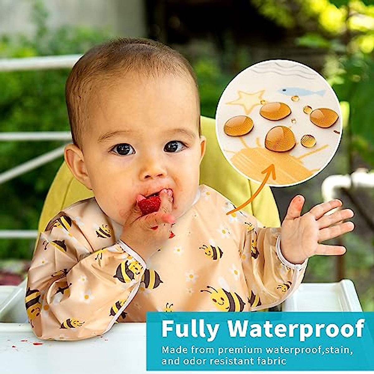 3 Pcs Long Sleeved Bib Set | Baby Waterproof Bibs with Pocket Bundle | Toddler Bib with Sleeves and Crumb Catcher | Stain and Odor Resistance Play Smock Apron - Pack of 3 | 6-24 Months