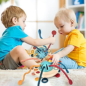 Baby Sensory Toys, Montessori Food Grade Silicone Pull String Activity Toy with Sliding Magic Balls & Simple Bubble for Motor Skills, Baby Toys 12-18 Months, First Birthday Gift for Boys Girls.