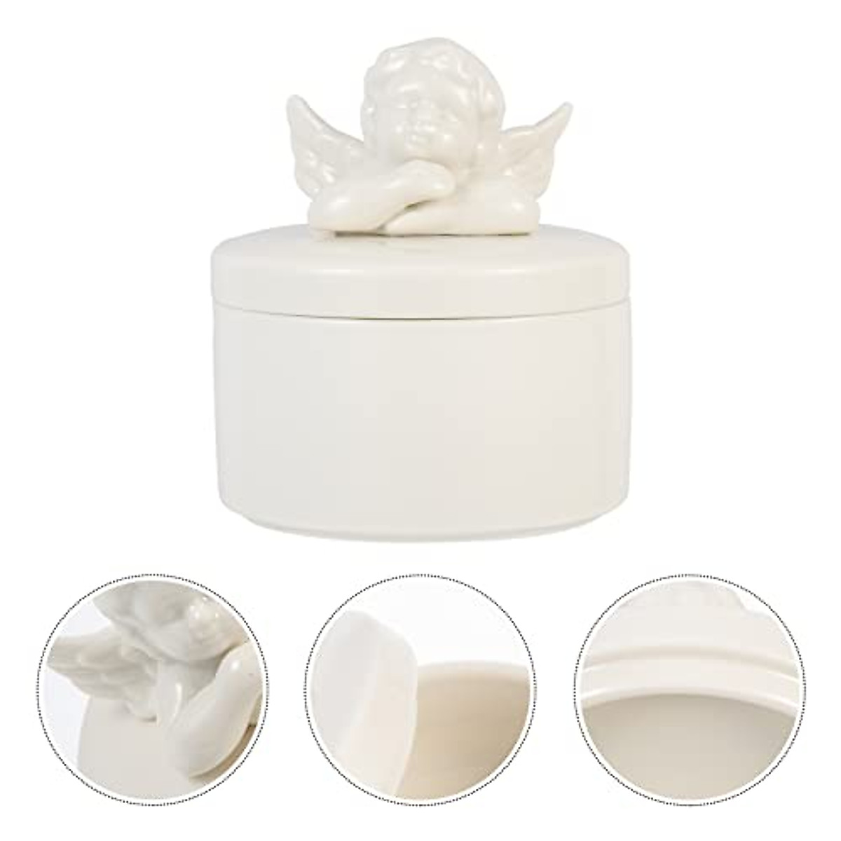 STOBAZA 1pcs Ceramic Cherub Figurine Jewelry Organizer Peal White Jewelry Trinket Box Cherub Jewelry Box for Trinkets, Jewelry, Ring, Earrings, Wedding Candies and Party Favor, (Style B)