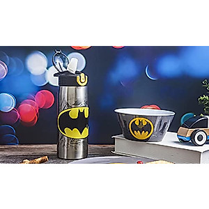 Zak Designs DC Comics Dinnerware 3 Piece Set Includes Plate, Bowl, and Water Bottle, Non-BPA, Made of Durable Material and Perfect for Fans (18/8 Stainless Steel, Batman)