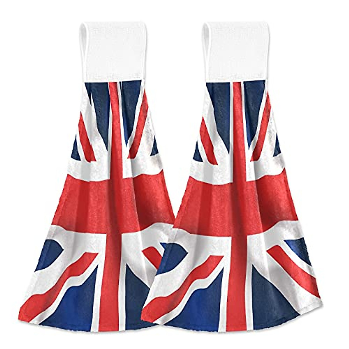UK England Flag Union Jack Hanging Hand Towels 2 Pack for Kitchen Bathroom, Soft Absorbent Coral Fleece Tie Towel Thick Microfiber Dish Towel Washcloth Machine Washable with Loop