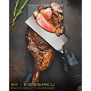 KESSAKU Meat Cleaver Butcher Knife - 7 inch - Dynasty Series - Heavy Duty - Razor Sharp - Forged ThyssenKrupp German High Carbon Stainless Steel - G10 Garolite Handle with Blade Guard