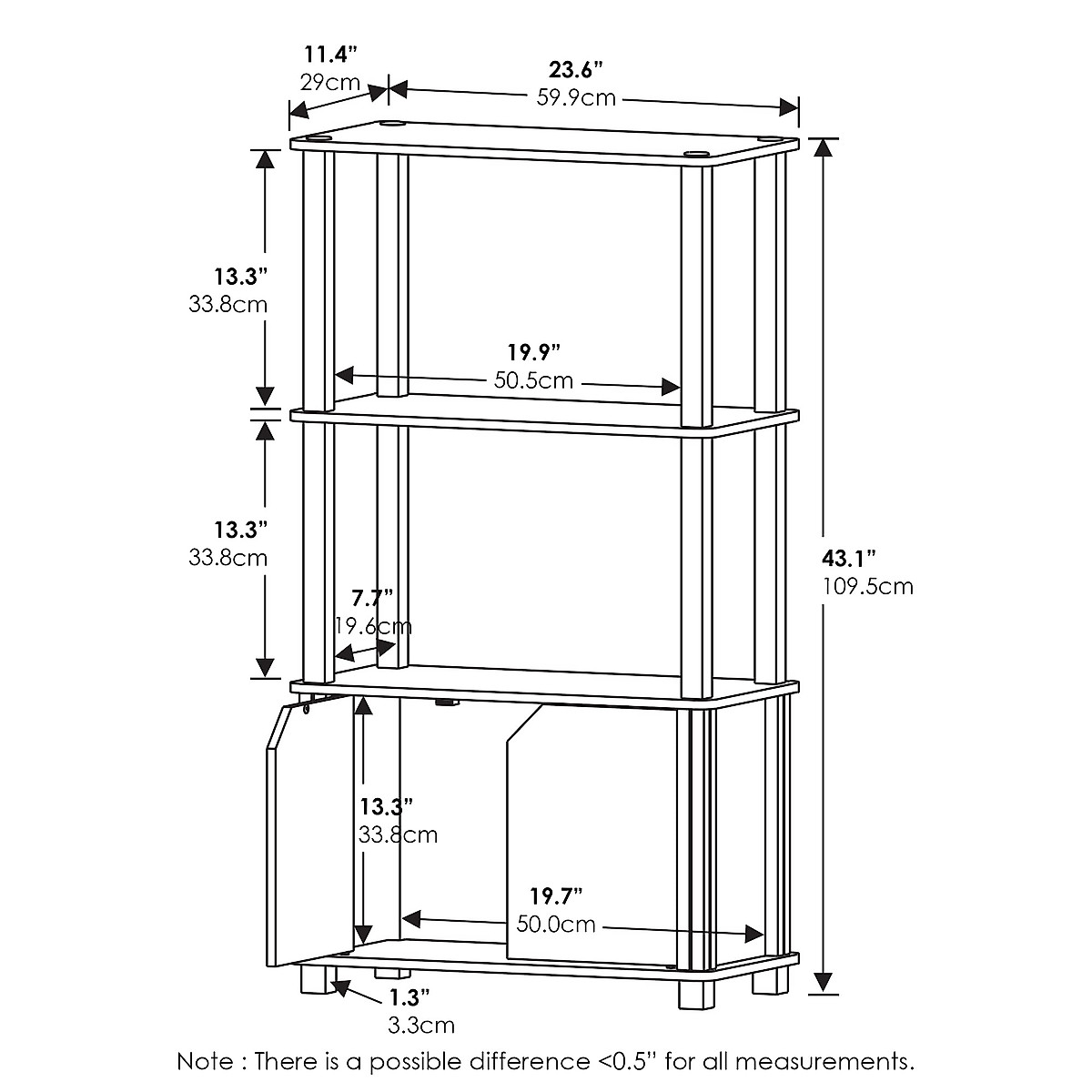 Furinno Brahms 4-Tier Multipurpose Bookcase/Bookshelf/Display Shelf/Display Rack with Door, French Oak Grey/Black