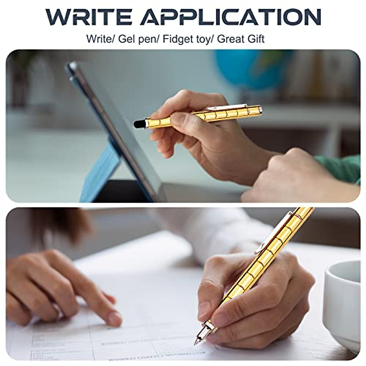 BeautyChen Magnetic Fidget Pen Toy Magnet Gel Pen Fidget Toy Think Ink Pen Transformed into Variety of Creative for Intellectual Learning and Stress Reduction Gifts (Gold)