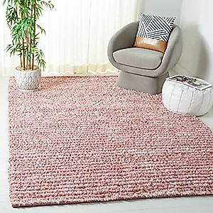 SAFAVIEH Aspen Shag Collection Area Rug - 5' x 8', White & Beige, Handmade Wool, 1-inch Thick Ideal for High Traffic Areas in Living Room, Bedroom (SG640A)