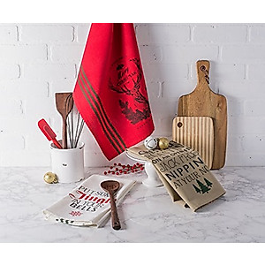DII Holiday Collection Vintage Print Dishtowel Set, 18x28, Christmas Stag, 3 Piece