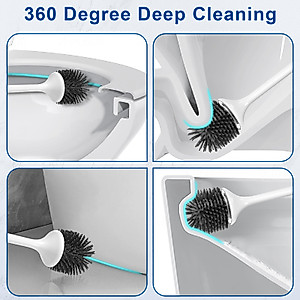 Ratolo Electric Toilet Brush,Silicone Toilet Brush,Toilet Bowl Brush and Holder Set with Ventilated Holder,Toilet Brush, Floor Standing, Wall Mounted Without Drilling，Rechargeable